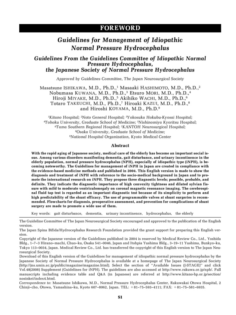 Guidelines For Management of Idiopathic Normal Pre | PDF | Cerebrospinal Fluid | Clinical Medicine