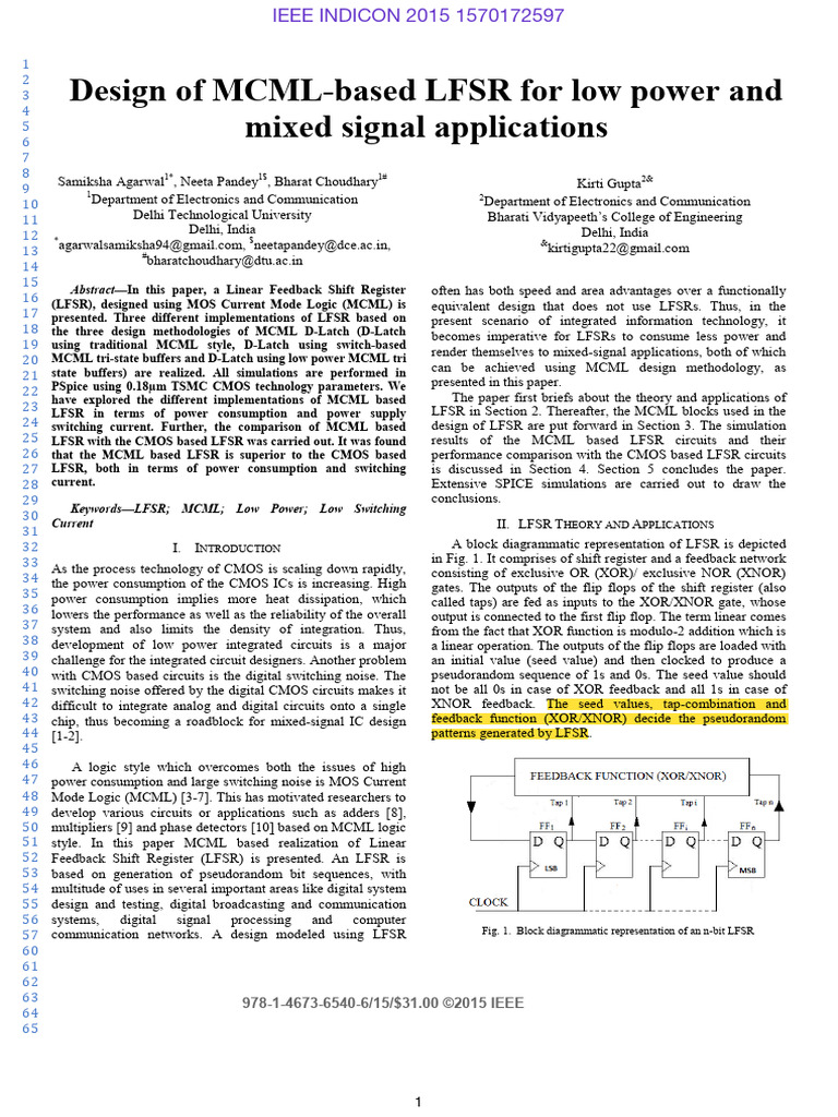 Design of MCML-based LFSR For Low Power and Mixed Signal Applications | PDF | Cmos | Mosfet