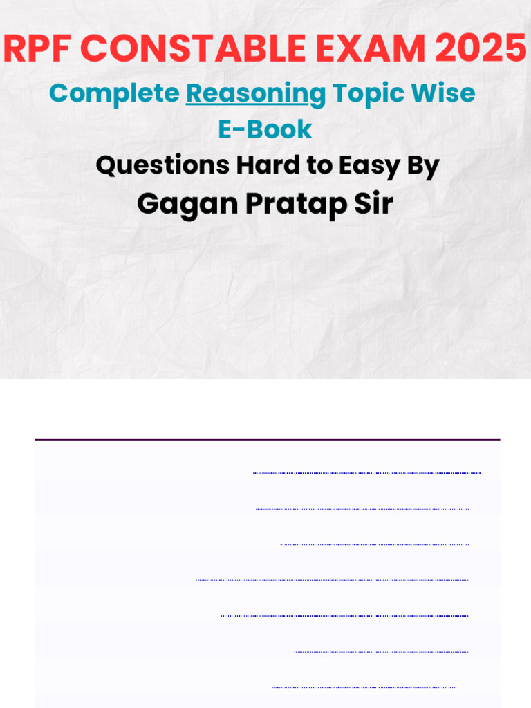 RPF Constable 2025 Reasoning Topic Wise Hard to Easy English | PDF