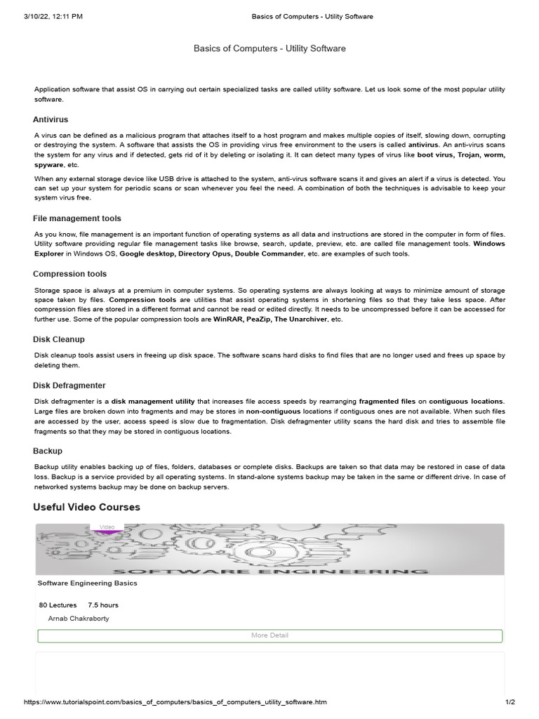 8 Basics of Computers - Utility Software | PDF | Computer Virus | Antivirus Software