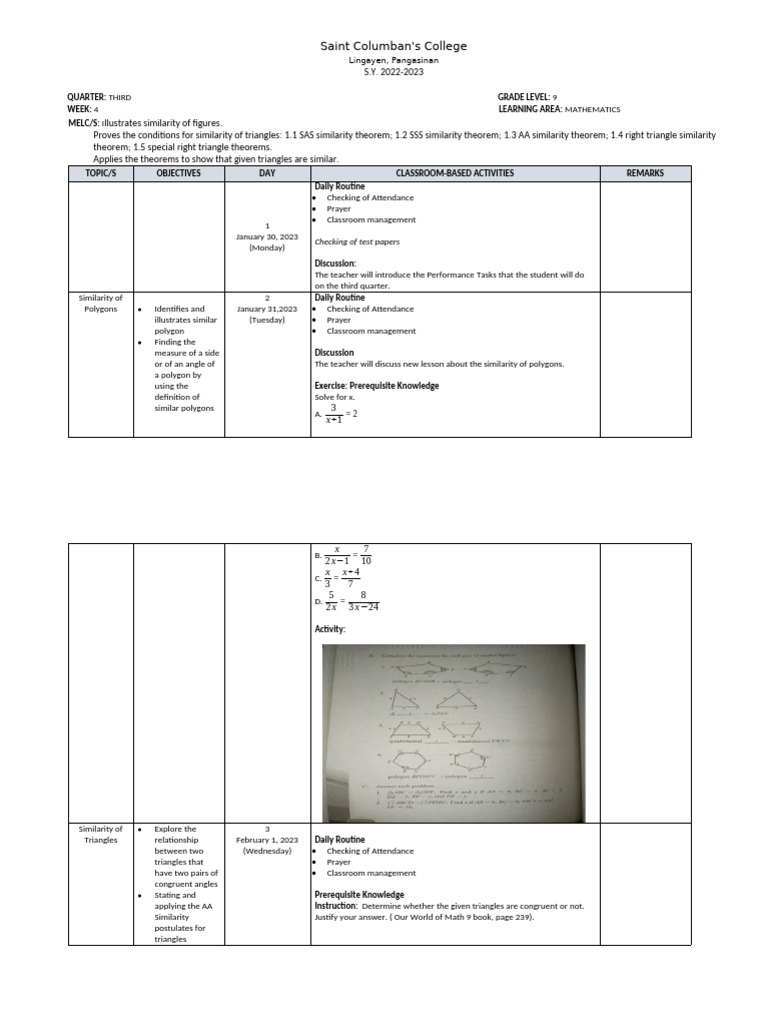 Grade 9 Math: Similarity Theorems Guide | PDF | Triangle | Euclidean ...
