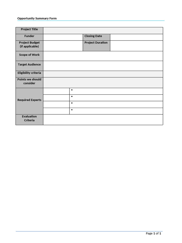 Opportunity Summary Form | PDF