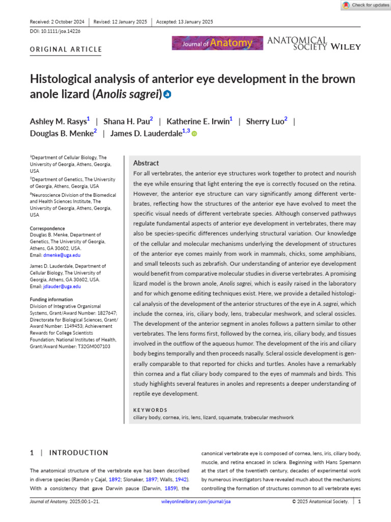 Journal of Anatomy - 2025 - Rasys - Histological Analysis of Anterior Eye Development in The ...