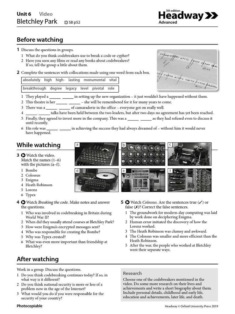 HW5e Adv Video Worksheet Unit 06 | PDF | Bletchley Park | Cryptanalysis
