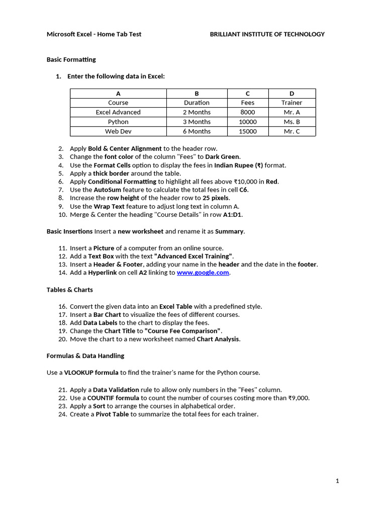 Excel Home Tab Formatting Guide | PDF