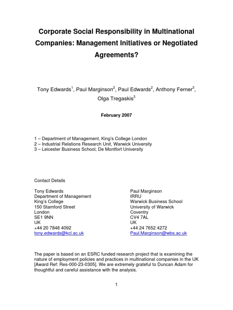 CSR in MNC | PDF | Corporate Social Responsibility | Survey Methodology