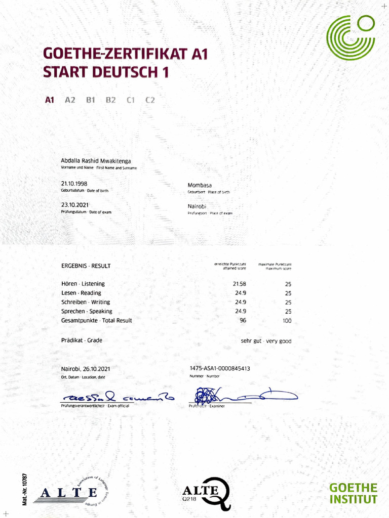 Goethe Zertifikat A1 | PDF