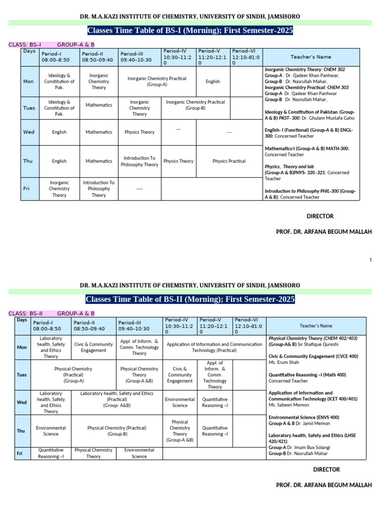 Ramzan Time Table-1st Sem 2025 | PDF | Spectroscopy | Quantum Chemistry