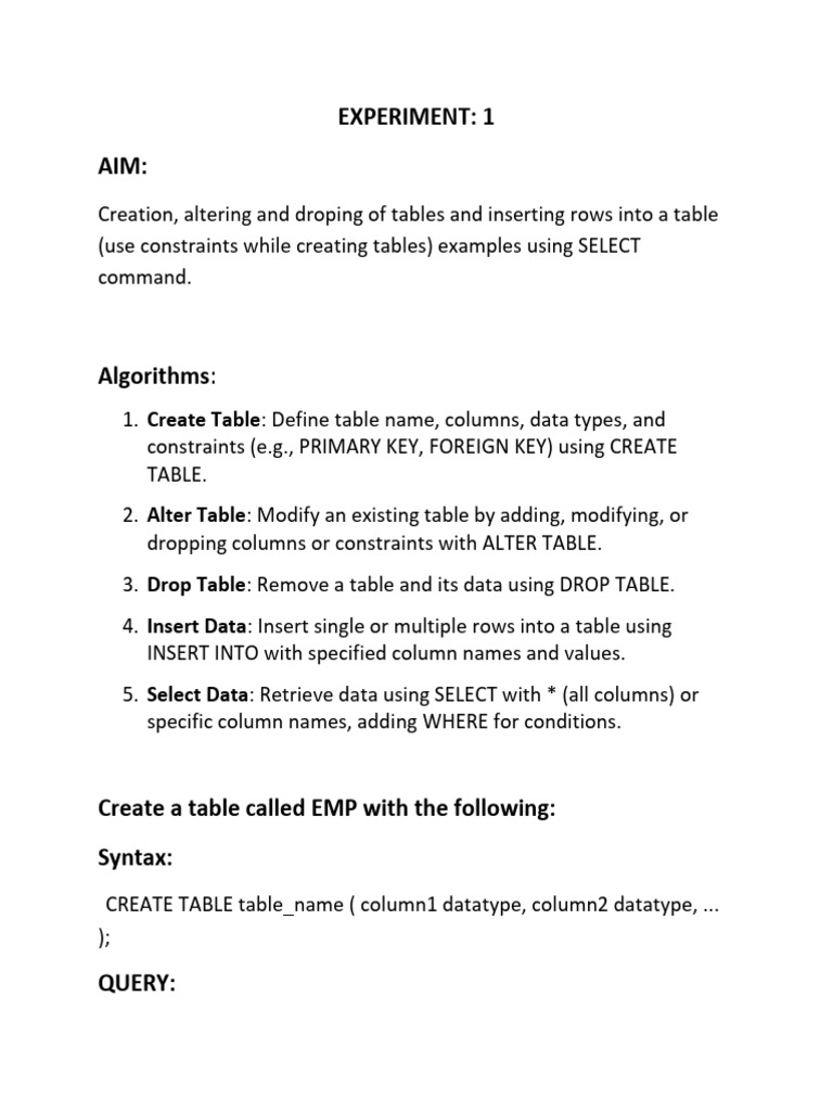 DBMS Experiment | PDF