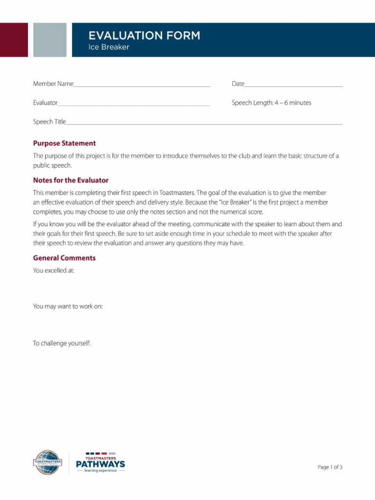 Ice Breaker Evaluation Form | PDF