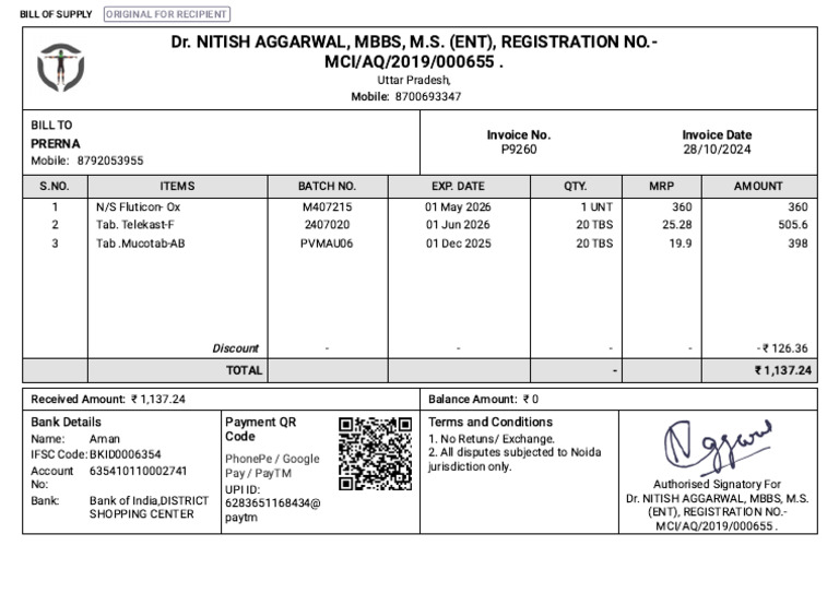 Prerna Sales Invoice P9260 | PDF | Financial Services | Service Industries