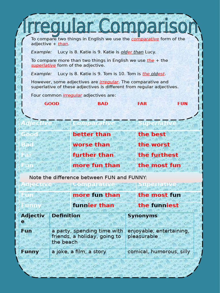 Week 21.6 Irregular comparatives | PDF
