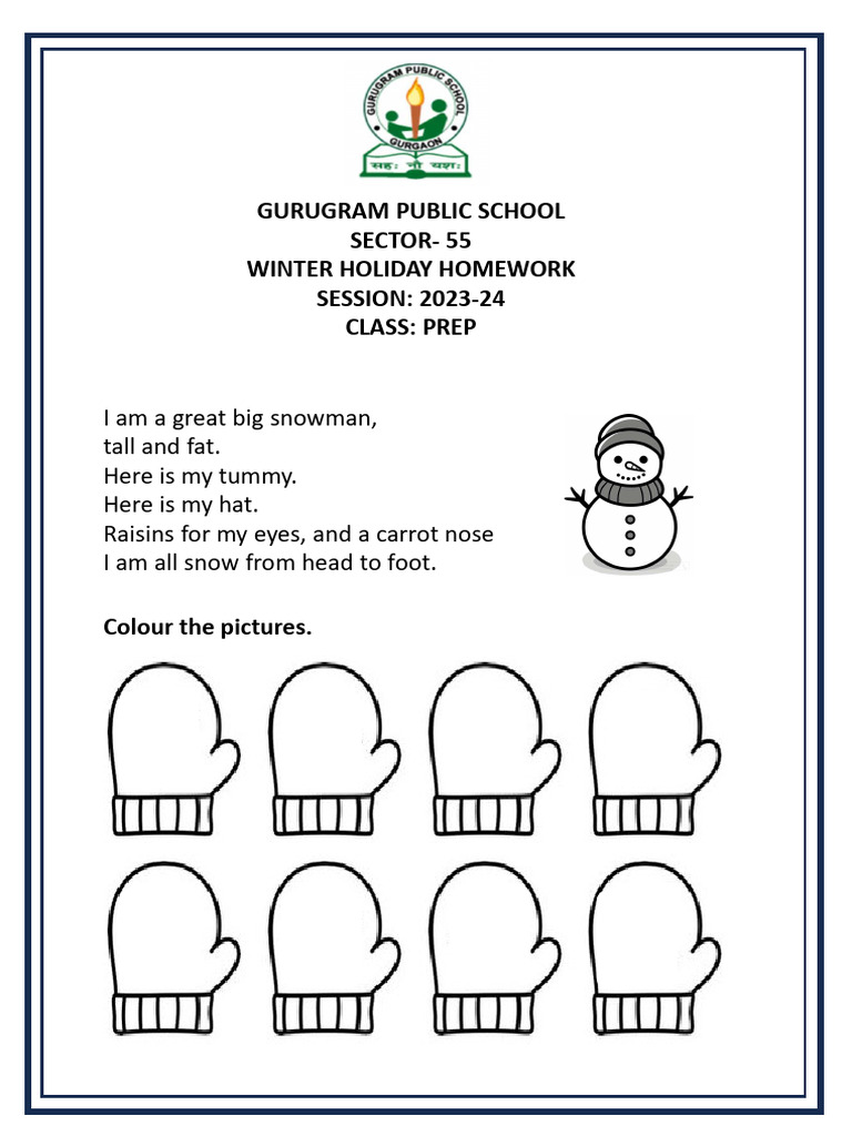 Gurugram School Winter Homework Prep 2023-24 | PDF
