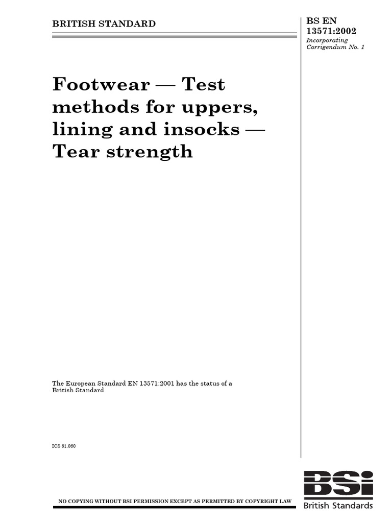 Footwear Tear Strength Testing Standard | PDF | Regulation ...