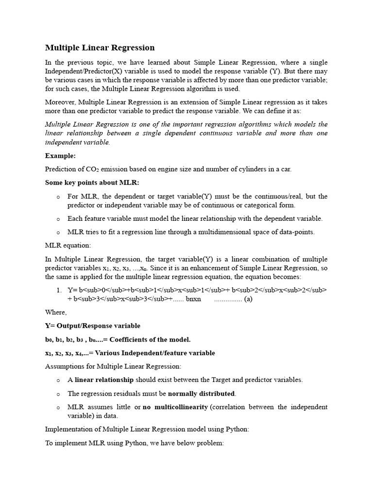 Multiple Linear Regression | PDF | Linear Regression | Dependent And ...