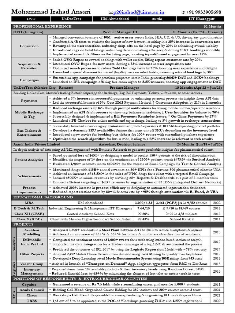 CV_Mohammad Irshad Ansari | PDF | Analytics | Computing