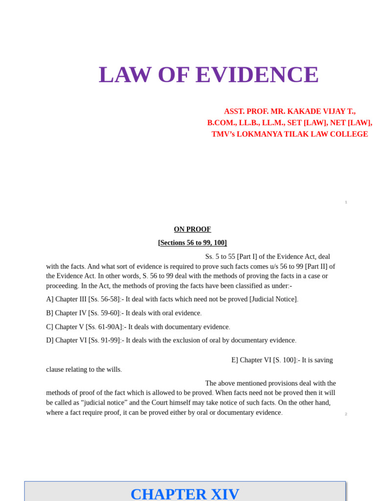 Evidence Act: Proof Methods & Presumptions | PDF | Evidence (Law ...