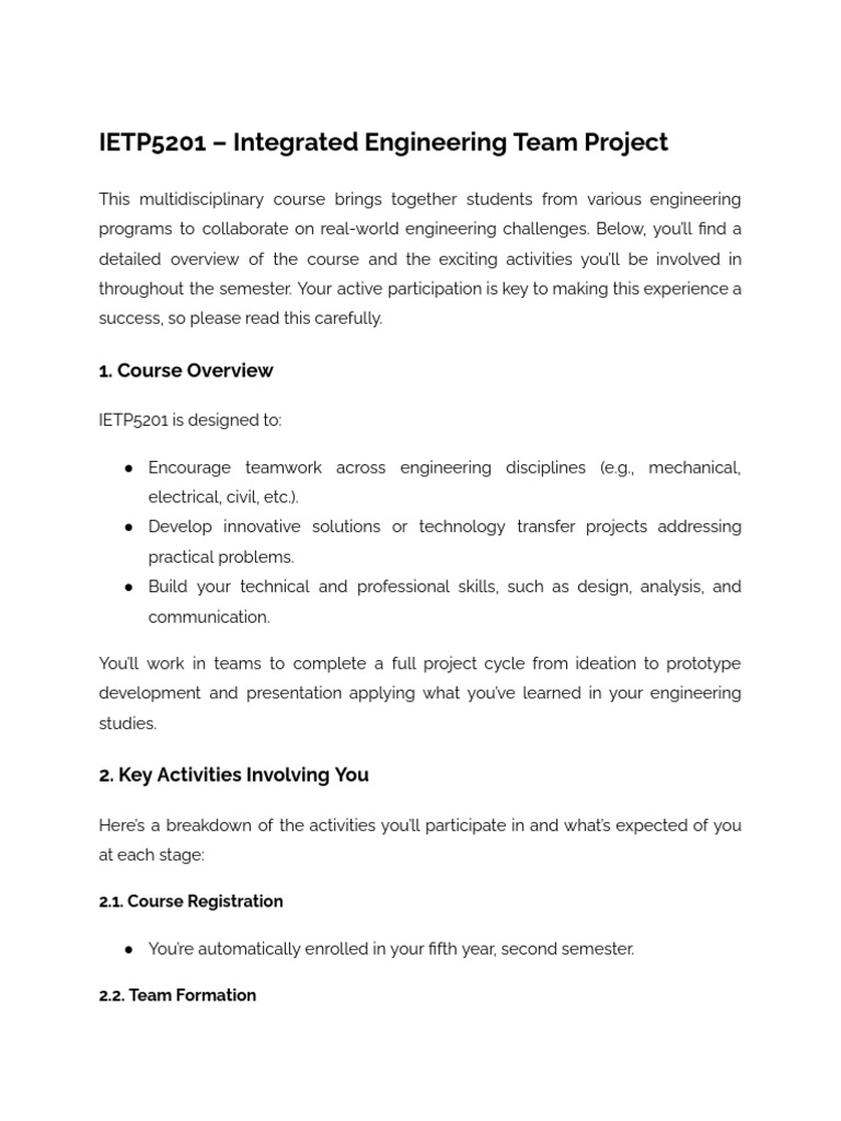IETP5201 - Integrated Engineering Team Project | PDF | Engineering