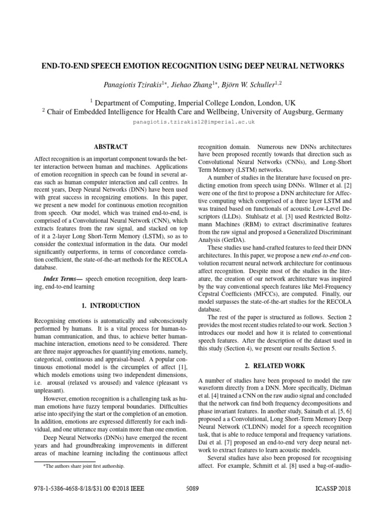 End-to-End Speech Emotion Recognition Using Deep Neural Networks | PDF | Deep Learning ...