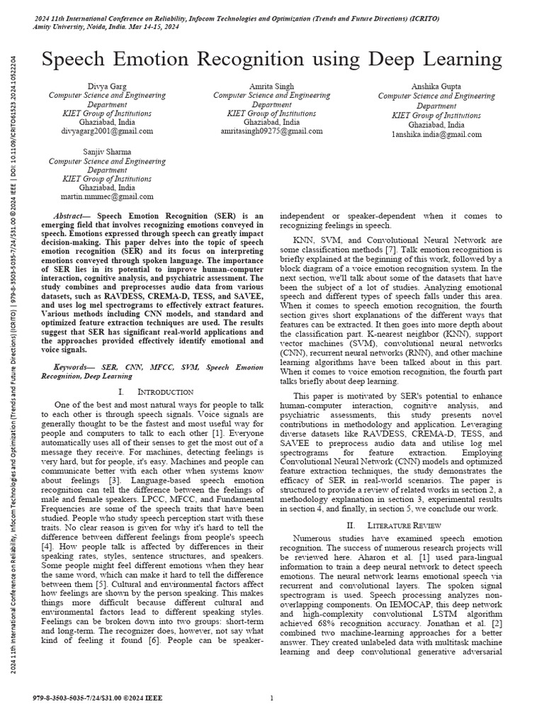 Speech Emotion Recognition Using Deep Learning | PDF | Deep Learning | Machine Learning