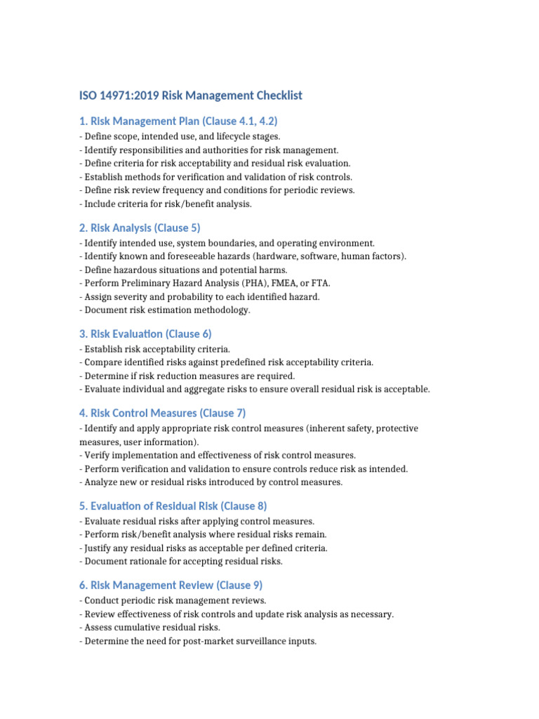 ISO 14971 Risk Management Checklist | PDF | Risk | Risk Management