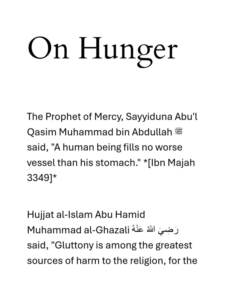 Gluttony and Spiritual Health in Islam | PDF