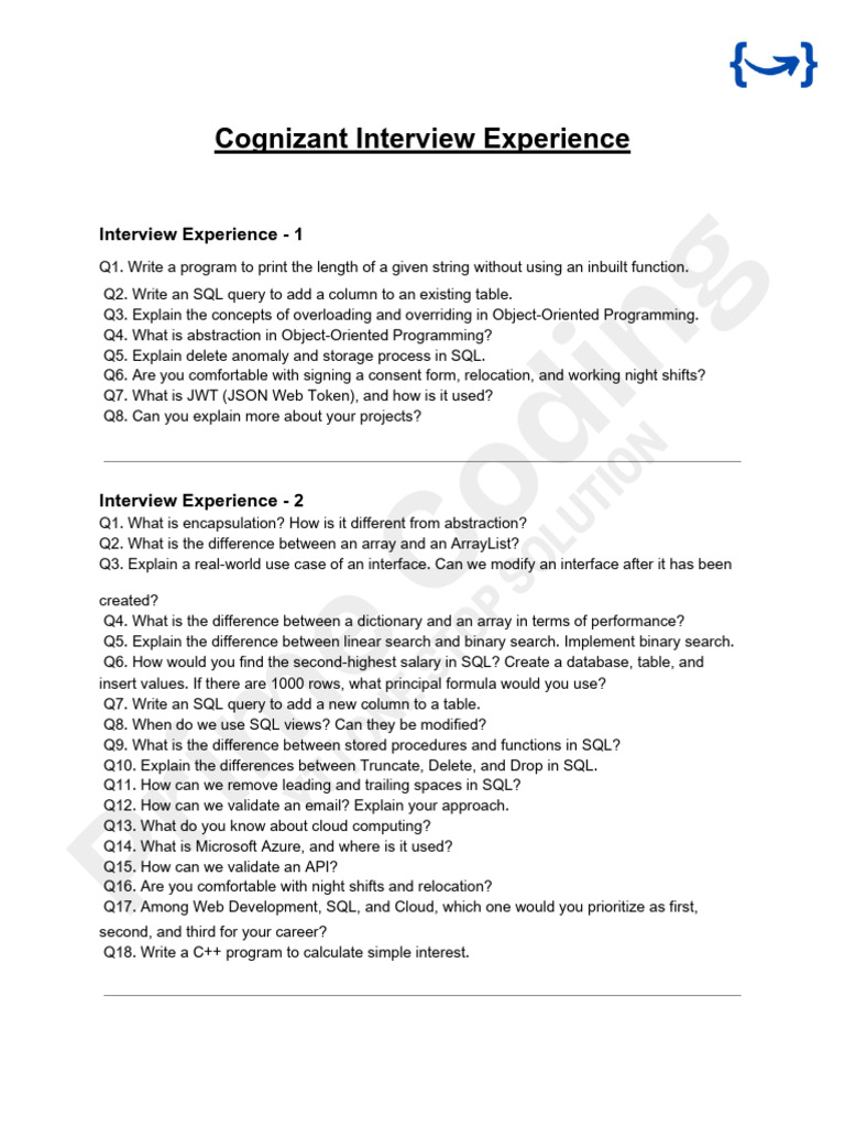 Cognizant Interview Experience.pdf.PDF | PDF | Sql | Software Development Process