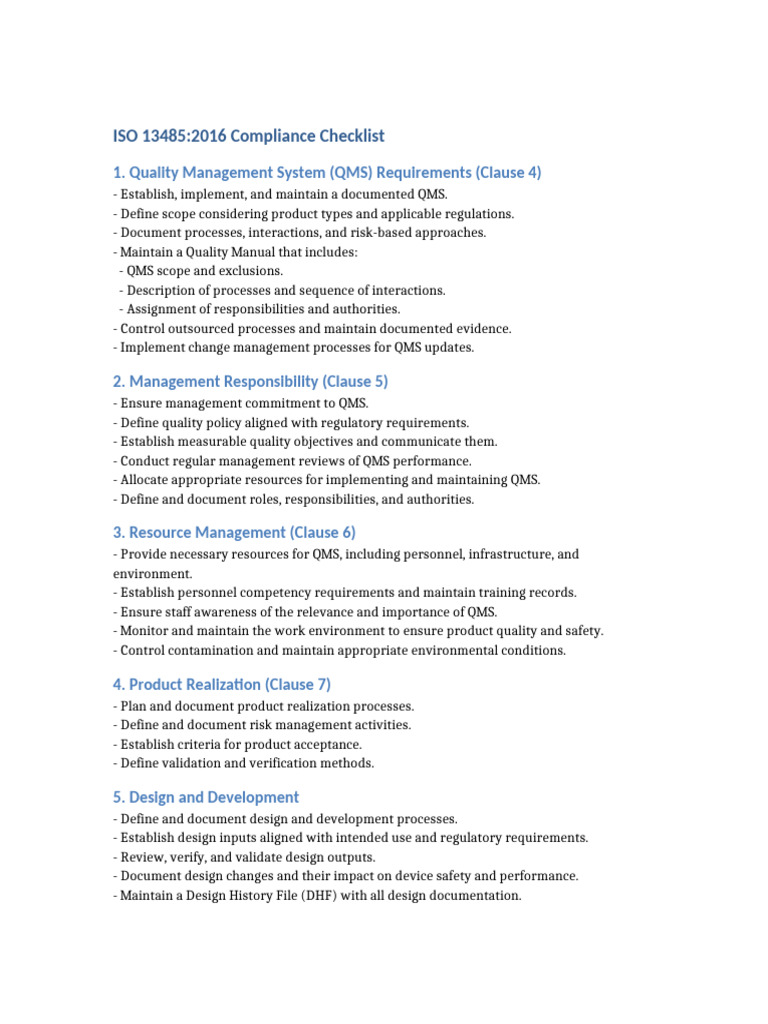 ISO 13485 Compliance Checklist | PDF | Quality Management System | Audit