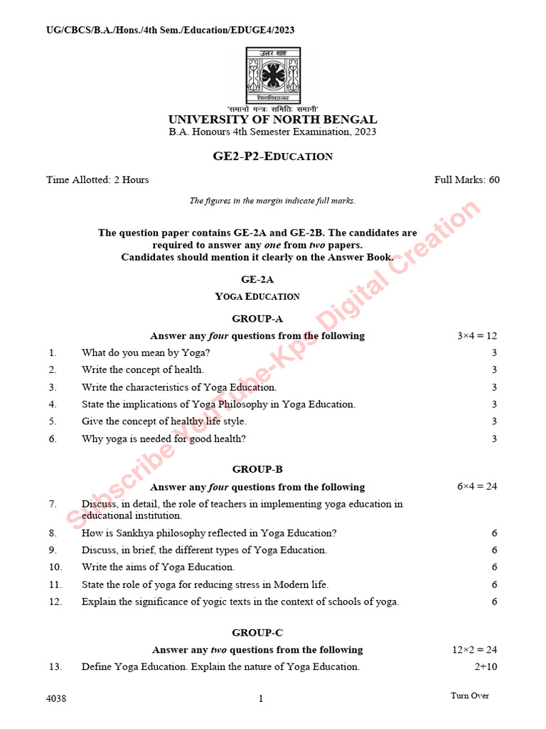 Education Ge4-L-2 Paper by (Apna-Pdf - In) | PDF | Yoga