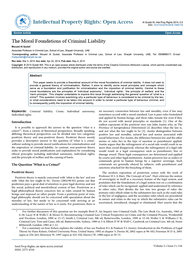 The Moral Foundations of Criminal Liability Ipr.1000116 | PDF | Crimes ...
