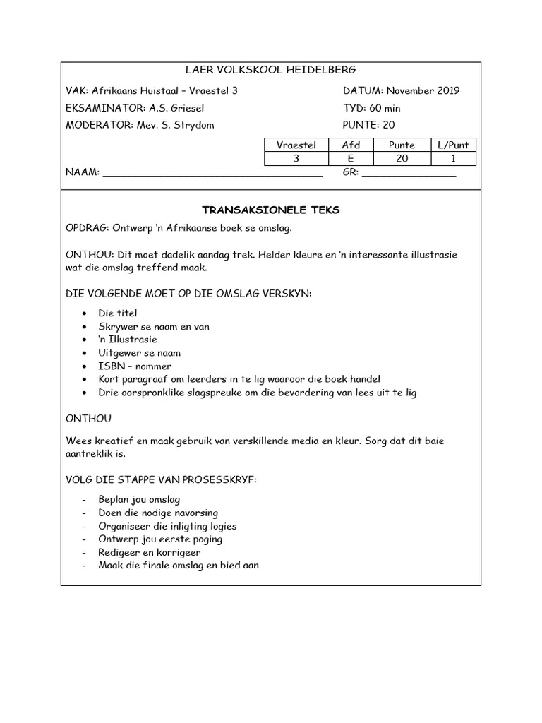 Afr-Vraestel 3-Gr7-Transaksionele Teks-T4-2019 | PDF