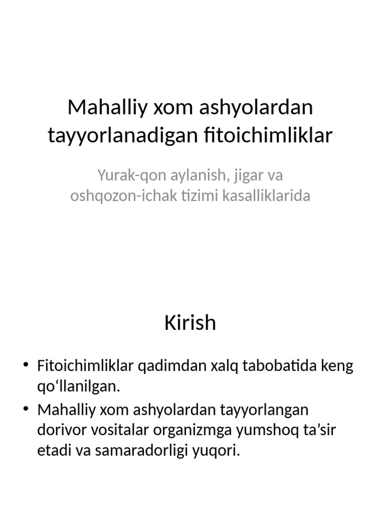 Fitoichimliklar Taqdimoti Rasmlar Bilan | PDF
