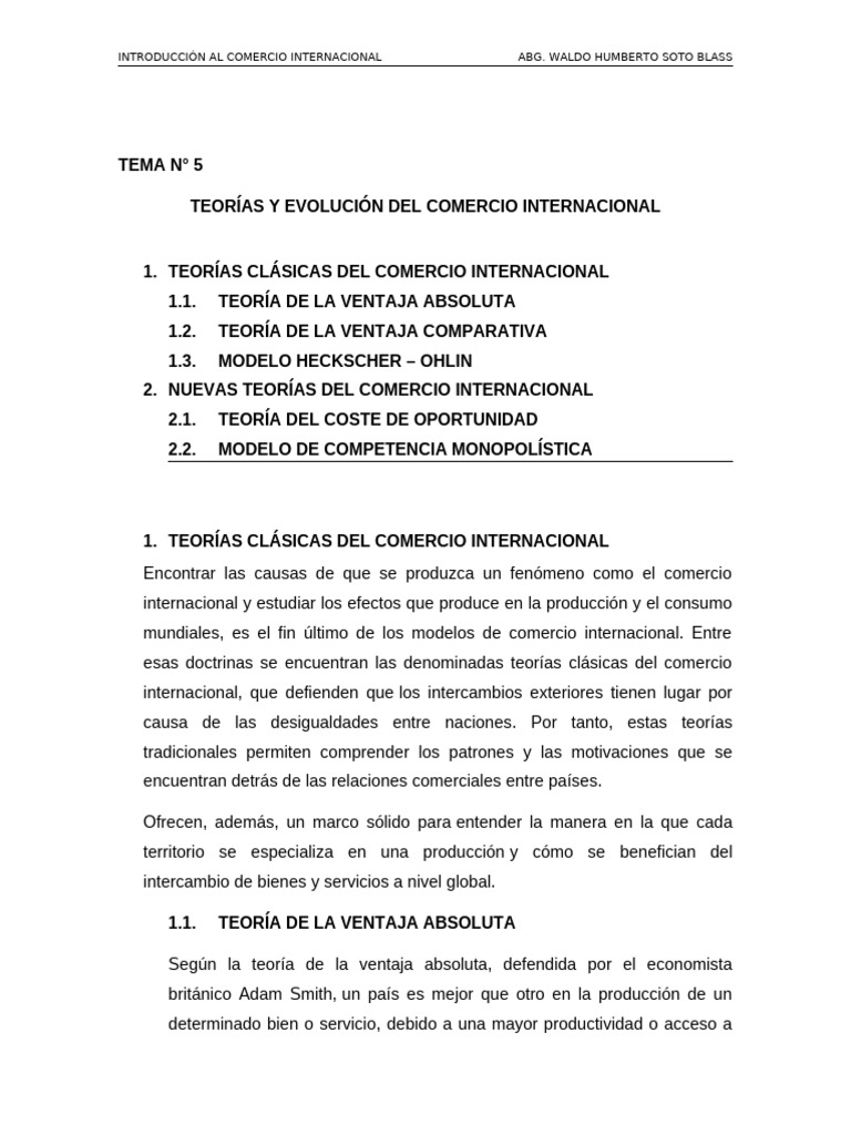 TEMA N° 5 TEORÍAS Y EVOLUCIÓN DEL COMERCIO INTERNACIONAL | PDF | El comercio internacional ...