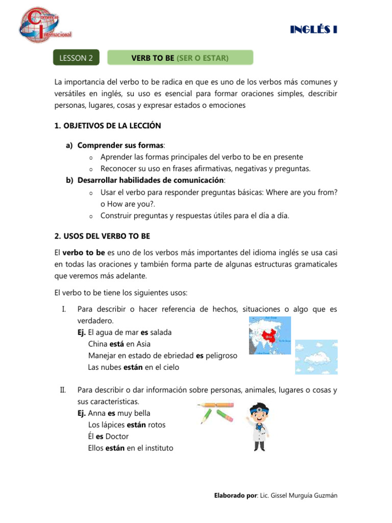 Lesson 2 - Verb To Be | PDF | Verbo | Mecánica del lenguaje