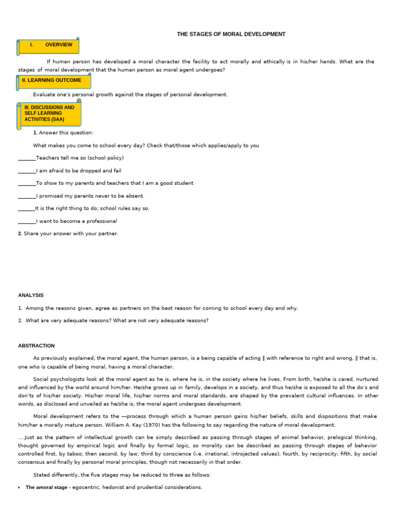 Module 12 THE STAGES OF MORAL DEVELOPMENT | PDF | Conscience | Morality