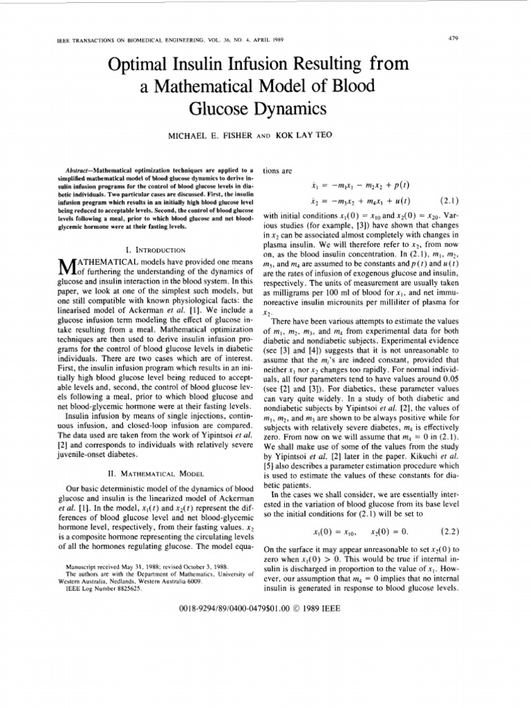 Optimal Insulin Infusion Resulting From A Mathematical Model of Blood ...