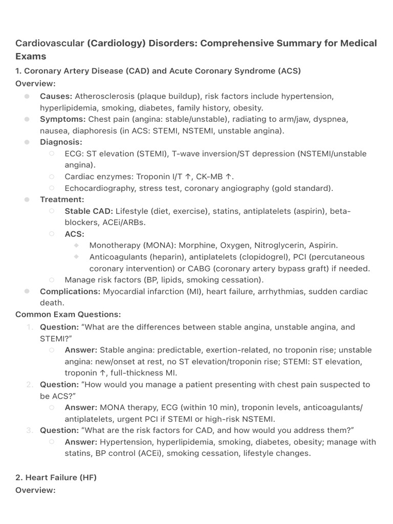(Cardiology) Disorders- Summary for Medical… | PDF | Myocardial ...