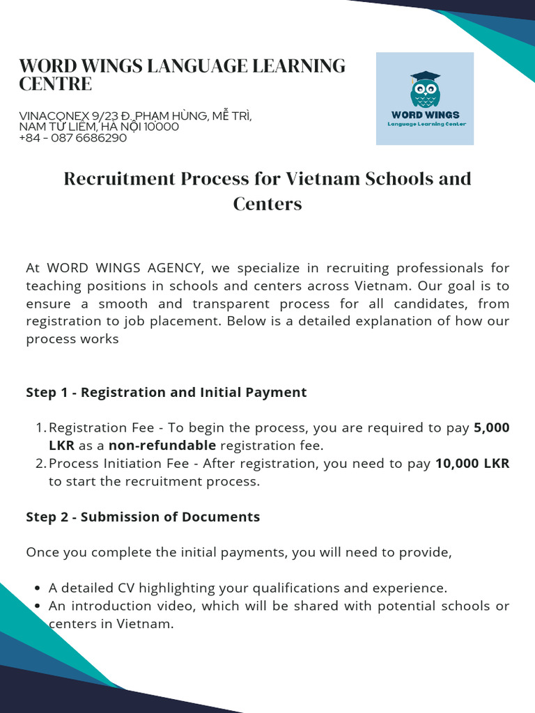 Vietnam Teaching Recruitment Process | PDF | Employment Agency ...