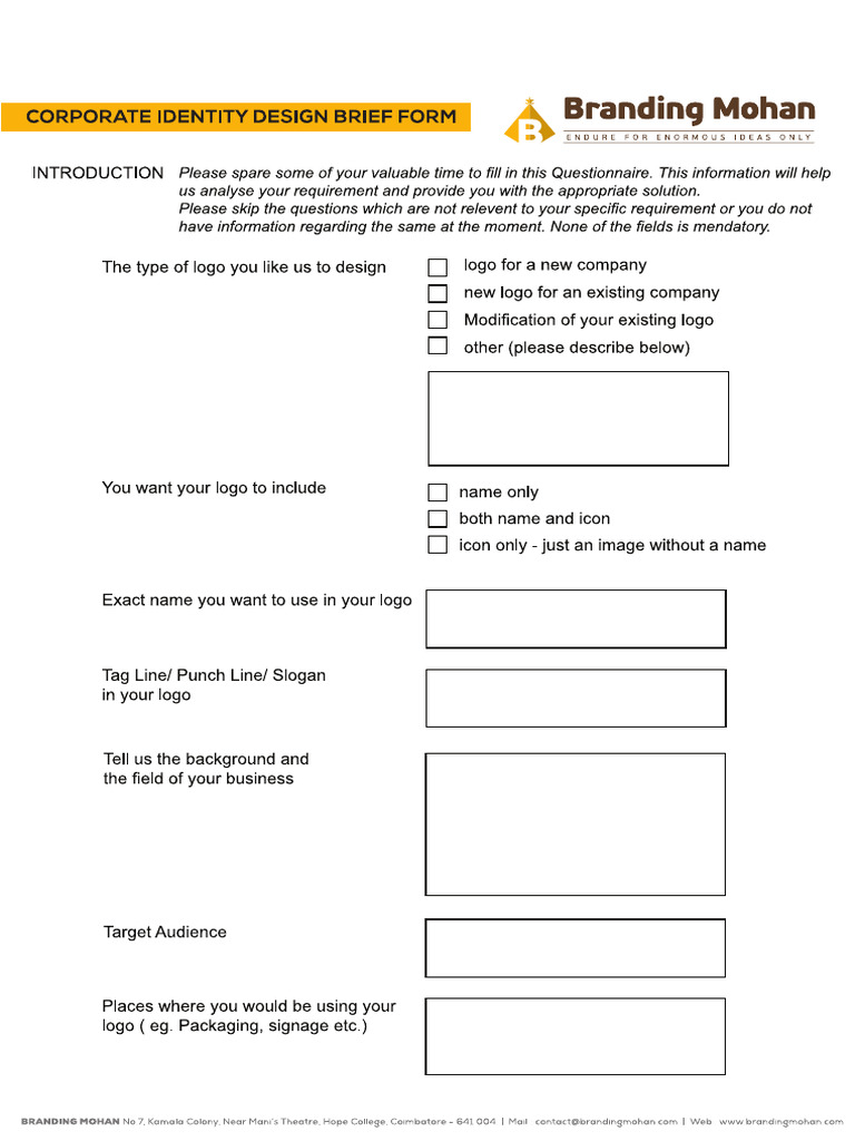 Branding Mohan - Logo Design Questionnarire Form | PDF