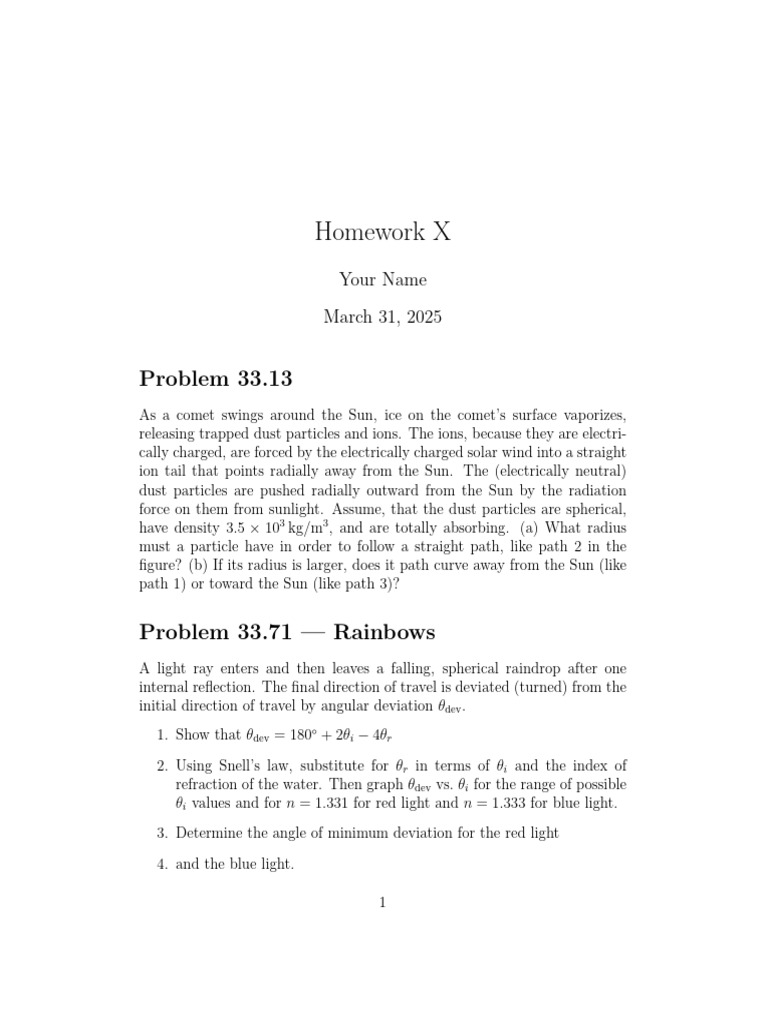 PHYS 152 Homework Template | PDF | Rainbow | Sun