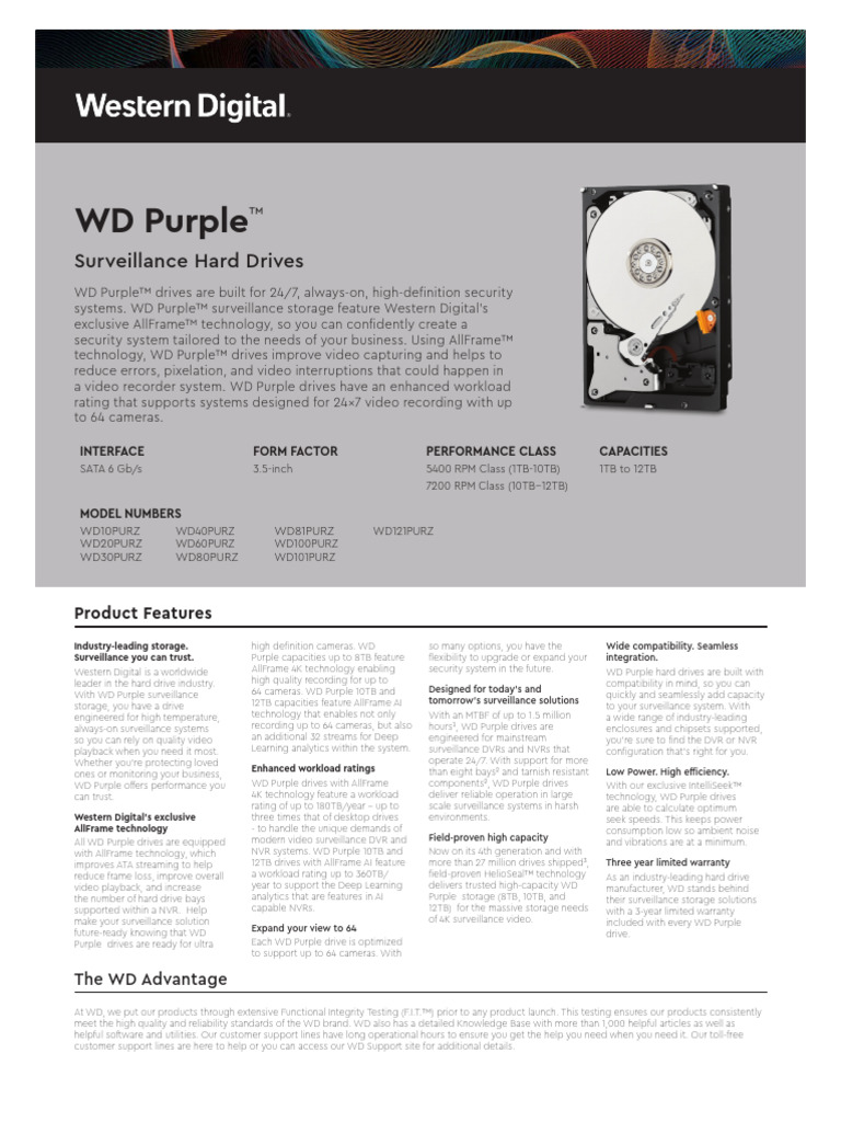 WD Purple Specification | PDF | Computer Engineering | Computer Architecture