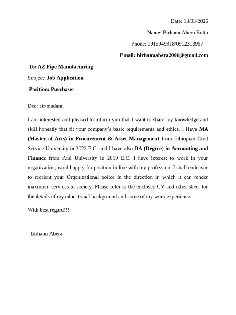 Birhanu Abera Bulto - Ab | PDF | Business