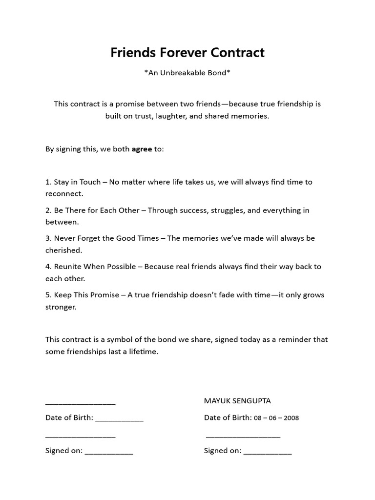 Friends Forever Contract Template | PDF