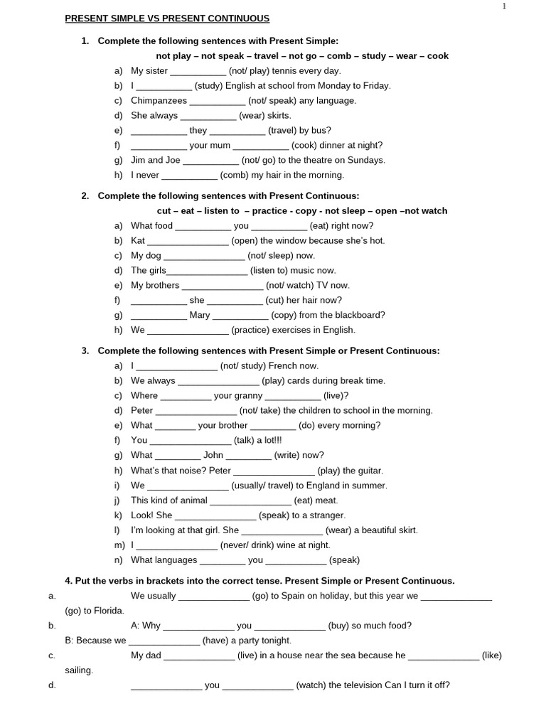 Present Simple and Continuous | PDF