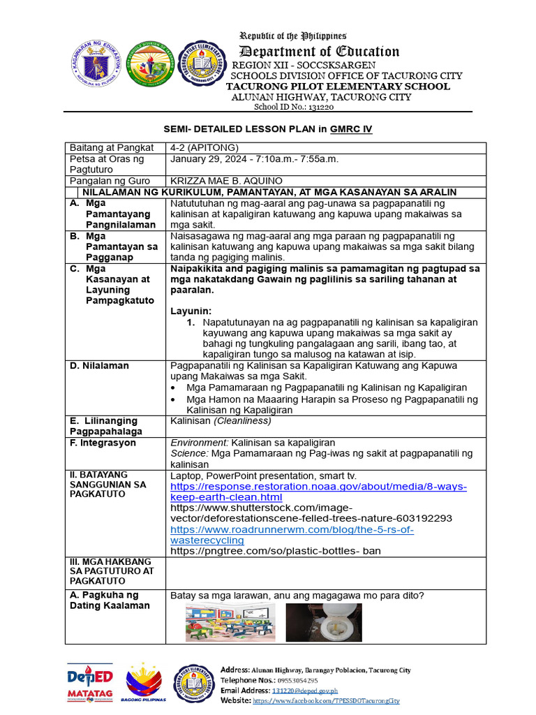 GMRC4 Week7 Lesson Plan | PDF