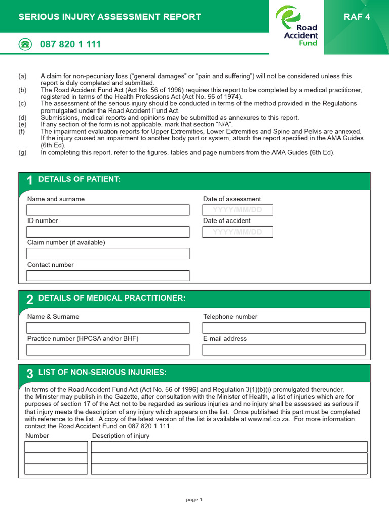 RAF 4 Serious Injury Assessment Guide | PDF | Medical Diagnosis ...
