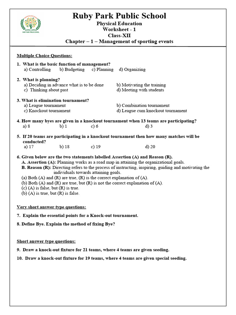 Management of Sporting Events: Class 12 Guide | PDF | Tournament ...