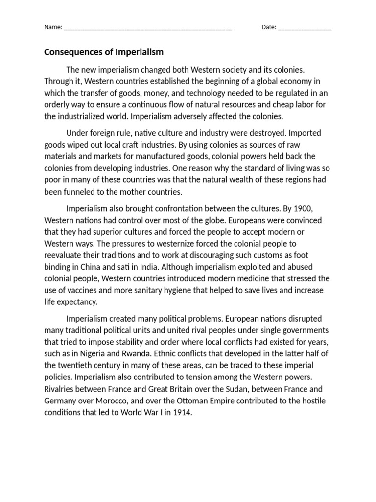 Consequences of Imperialism | PDF | Imperialism | Natural Selection