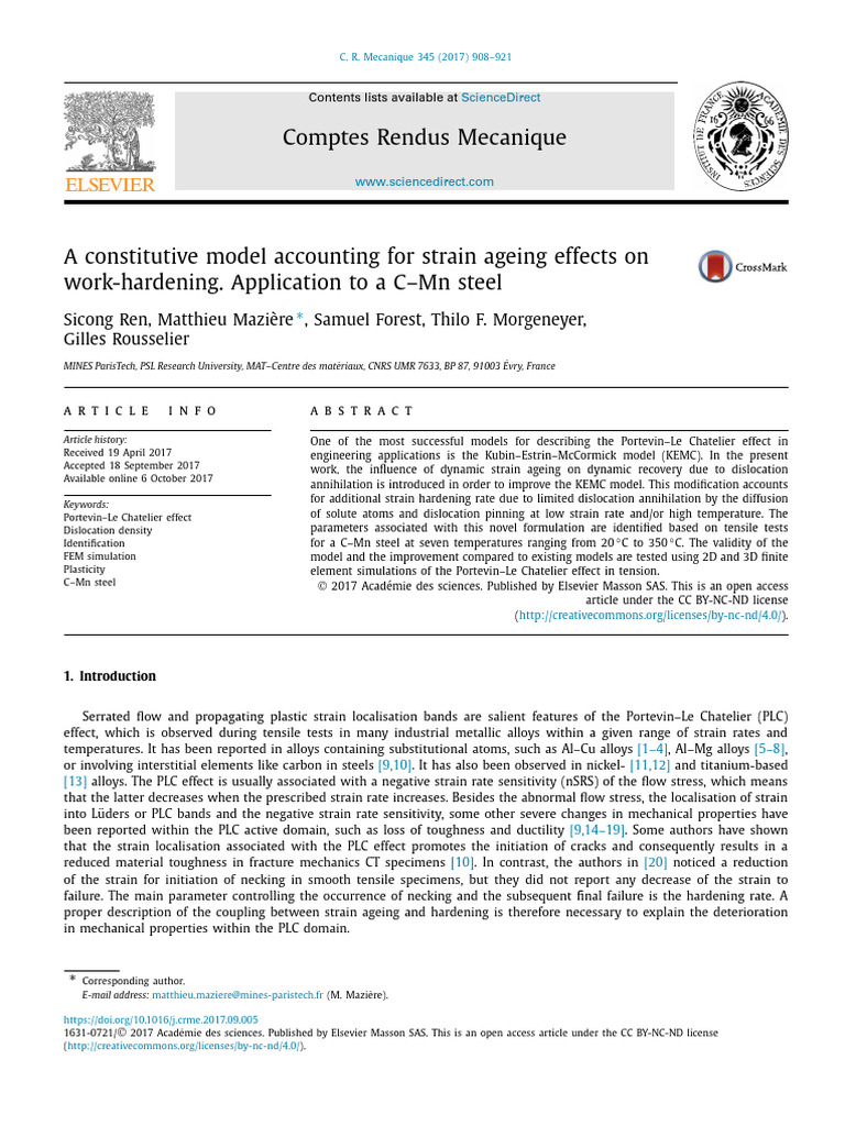 A Constitutive Model Accounting For Strain Ageing Effects On Work ...