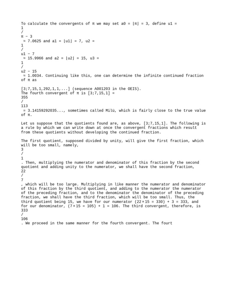 Convergents of Pi Calculation | PDF